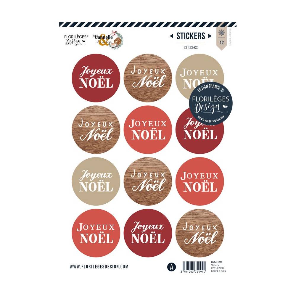 Stickers - Florilèges - Cannelle et chocolat - Joyeux Noël Rouge et Bois